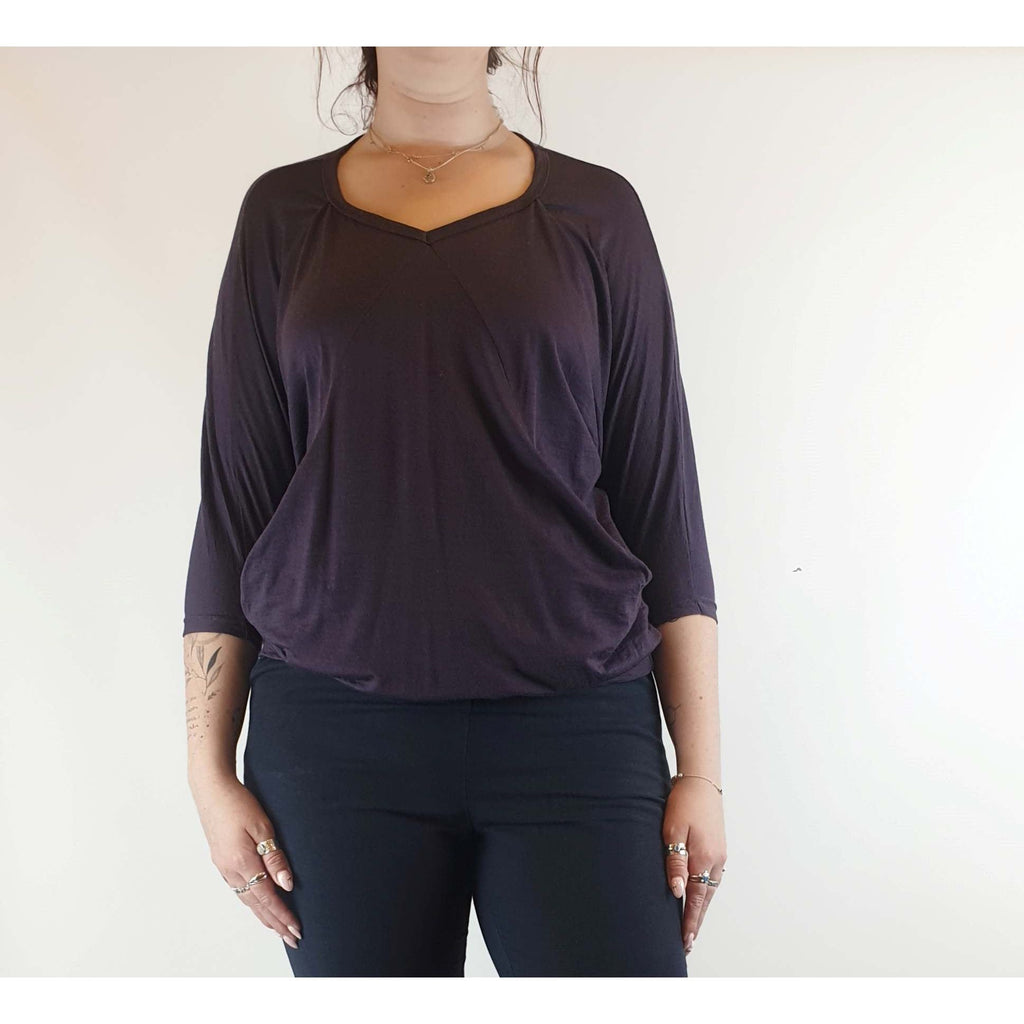 Obus purple 100% merino wool batwing style top size 3 (best fits size ...