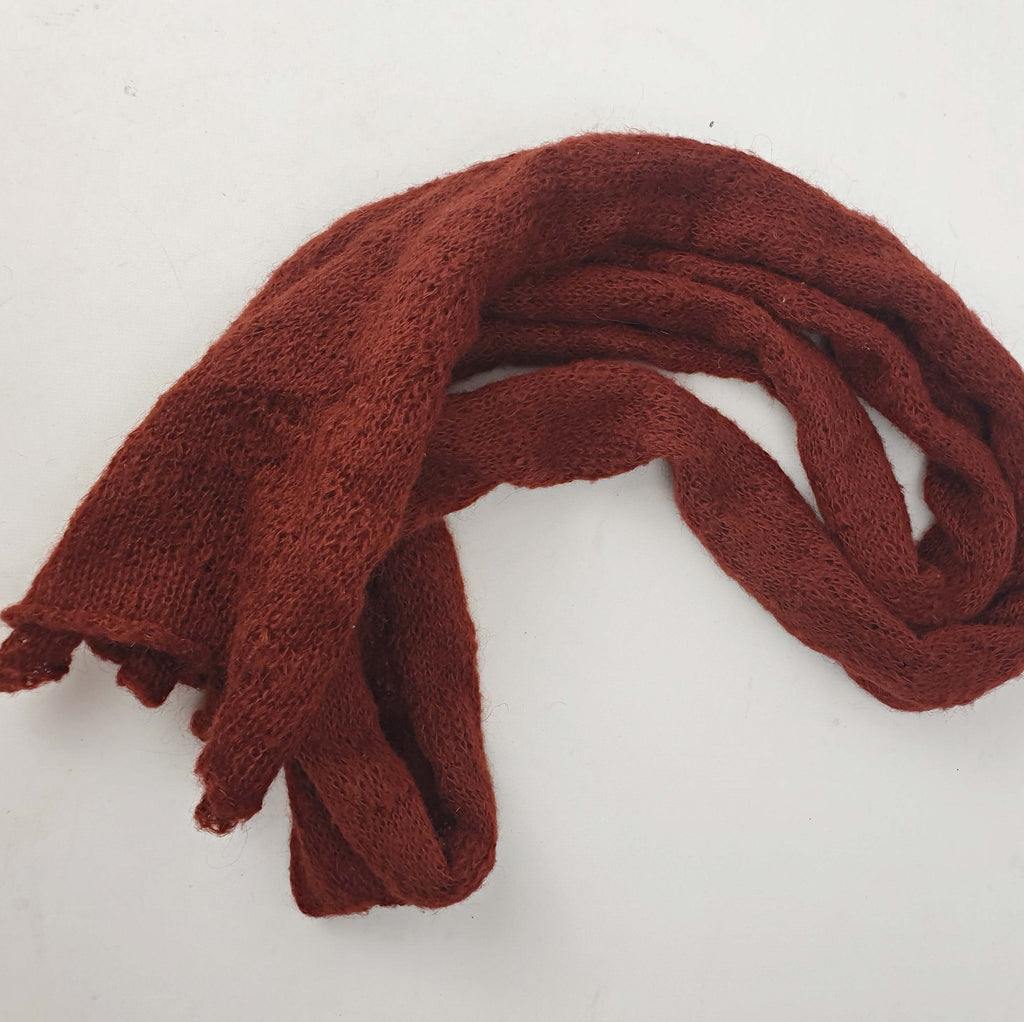 Deep red wool knit thin scarf with beautiful knitt pattern – Dear ...