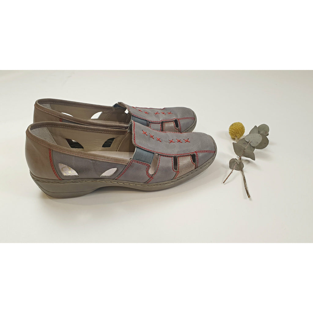 Reiker "antistress" grey-blue leather and contrasting red stitching si ...