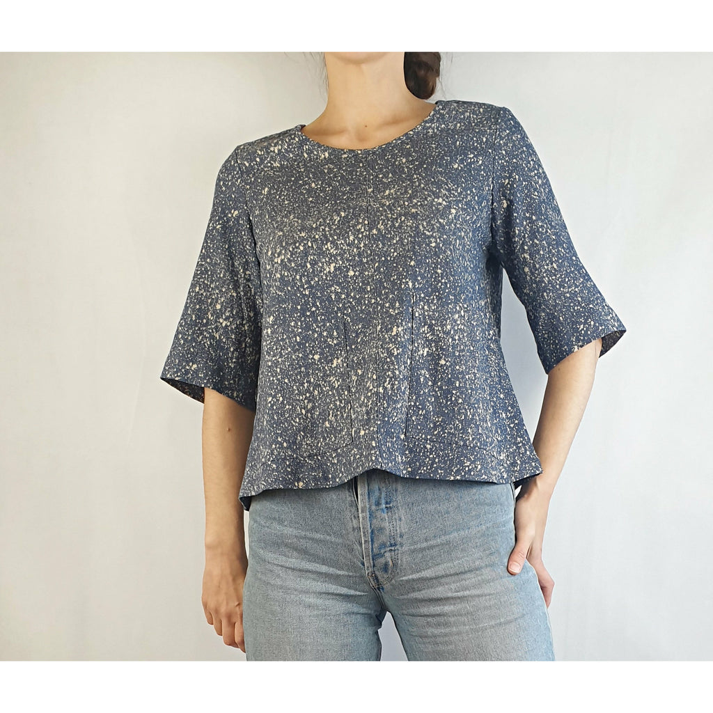 Obus blue 3/4 sleeve top with cream splodge print size 1 (best fits si ...